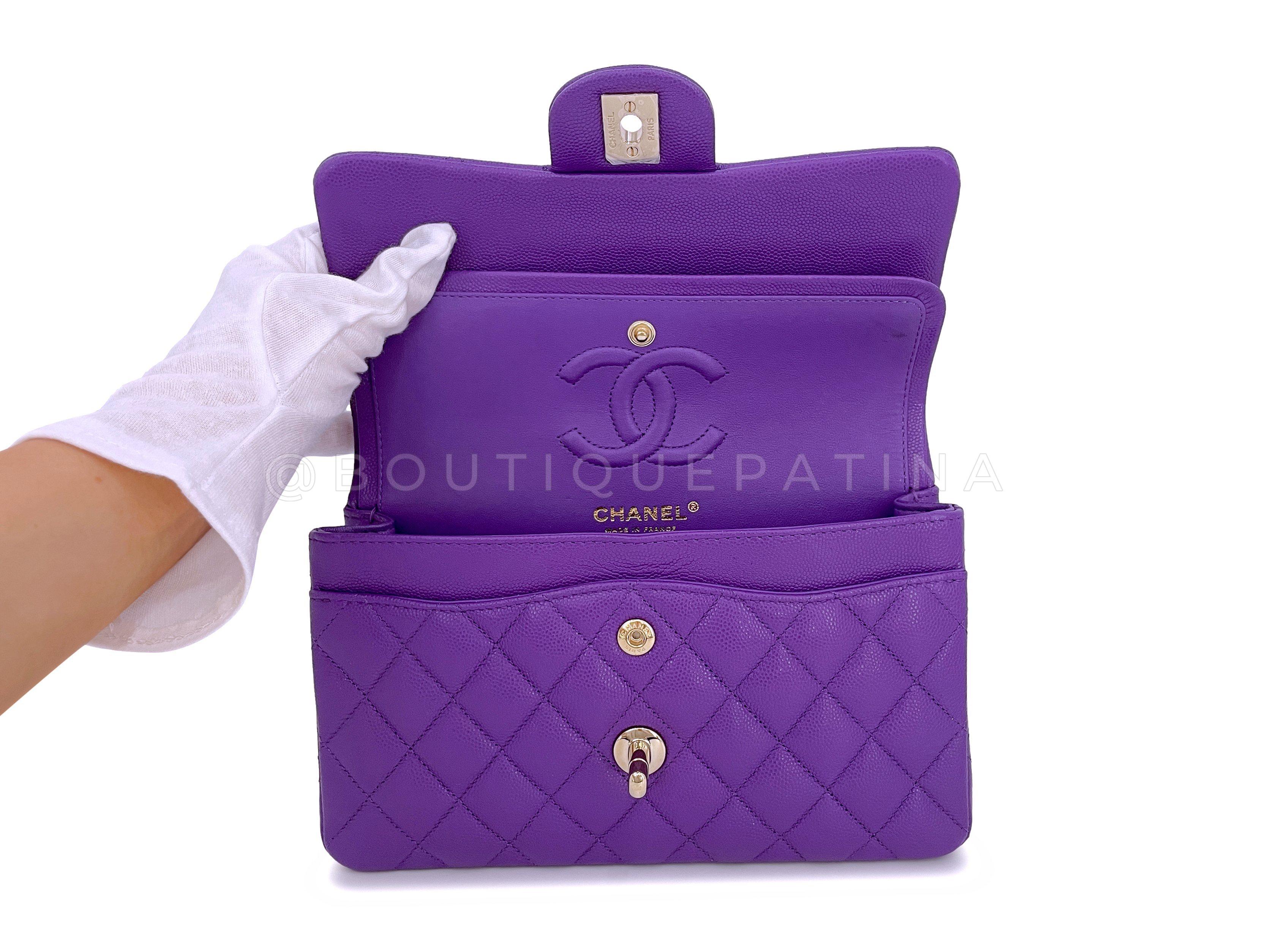 Chanel 2022 Purple Caviar Small Classic Double Flap Bag GHW 66455 For ...