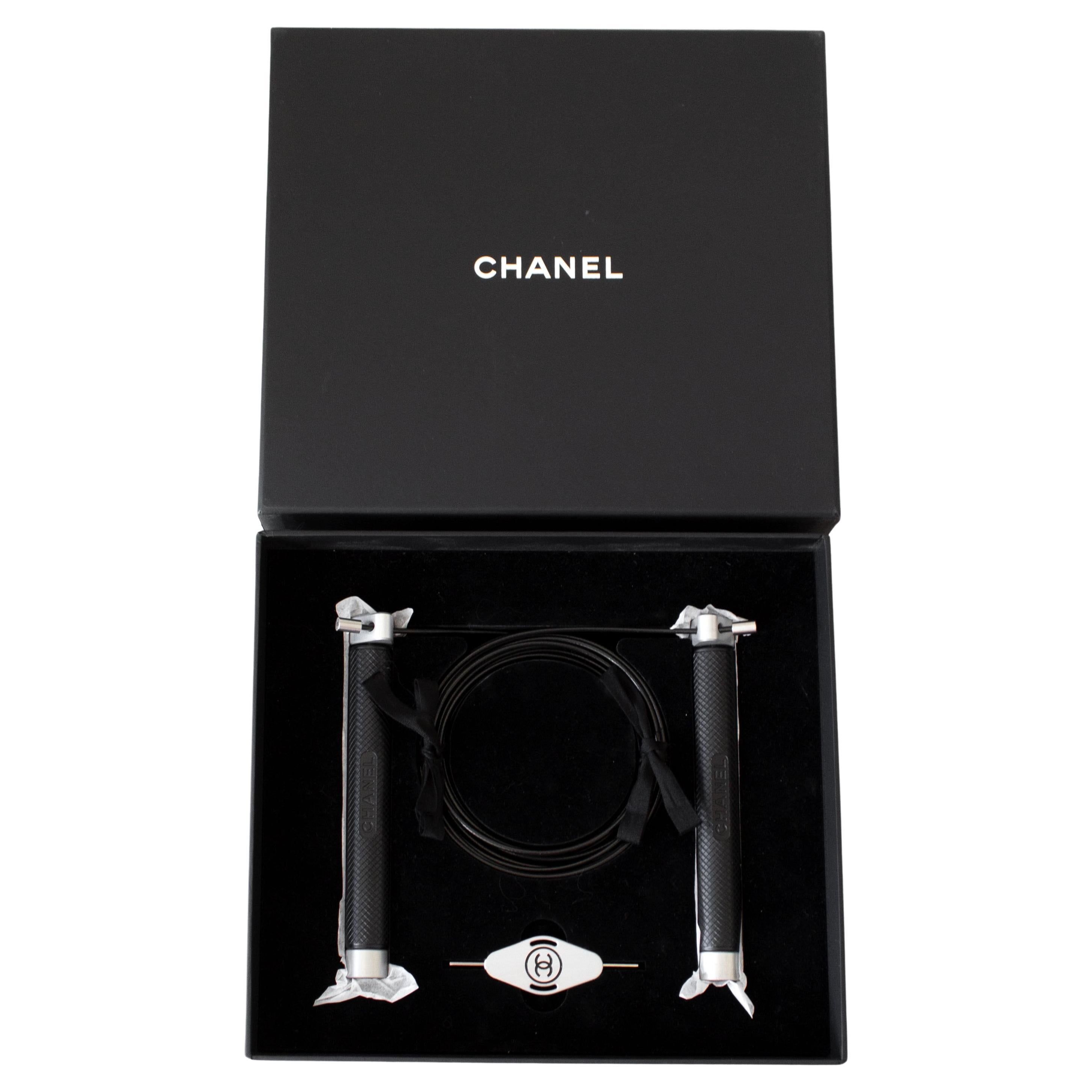 Chanel 2023 Black Silver Monogram 23P Fitness Jump Rope For Sale at 1stDibs