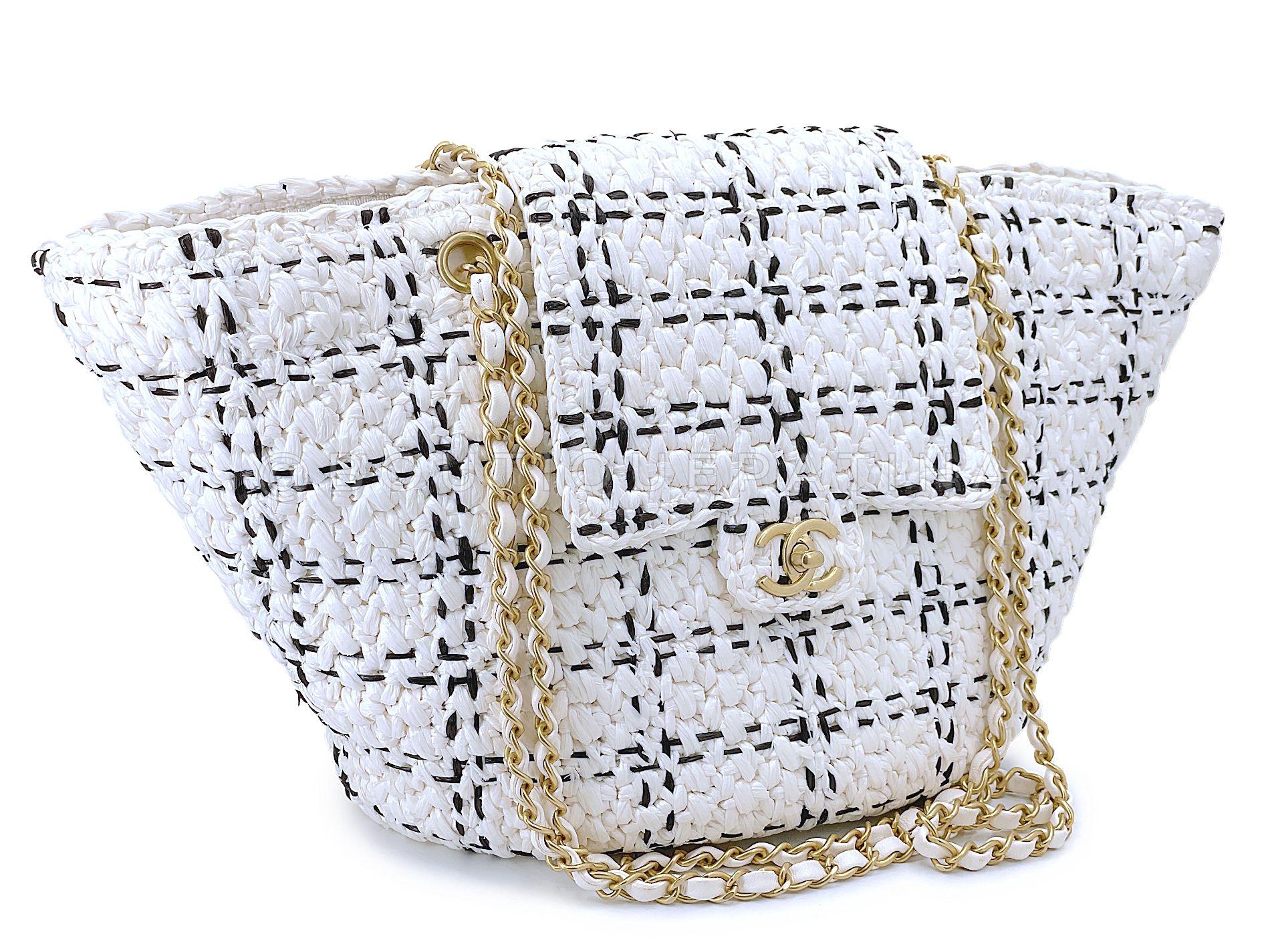 Chanel 2023 Raffia Effect White Flap Shopper Tote Bag GHW 68360 For ...