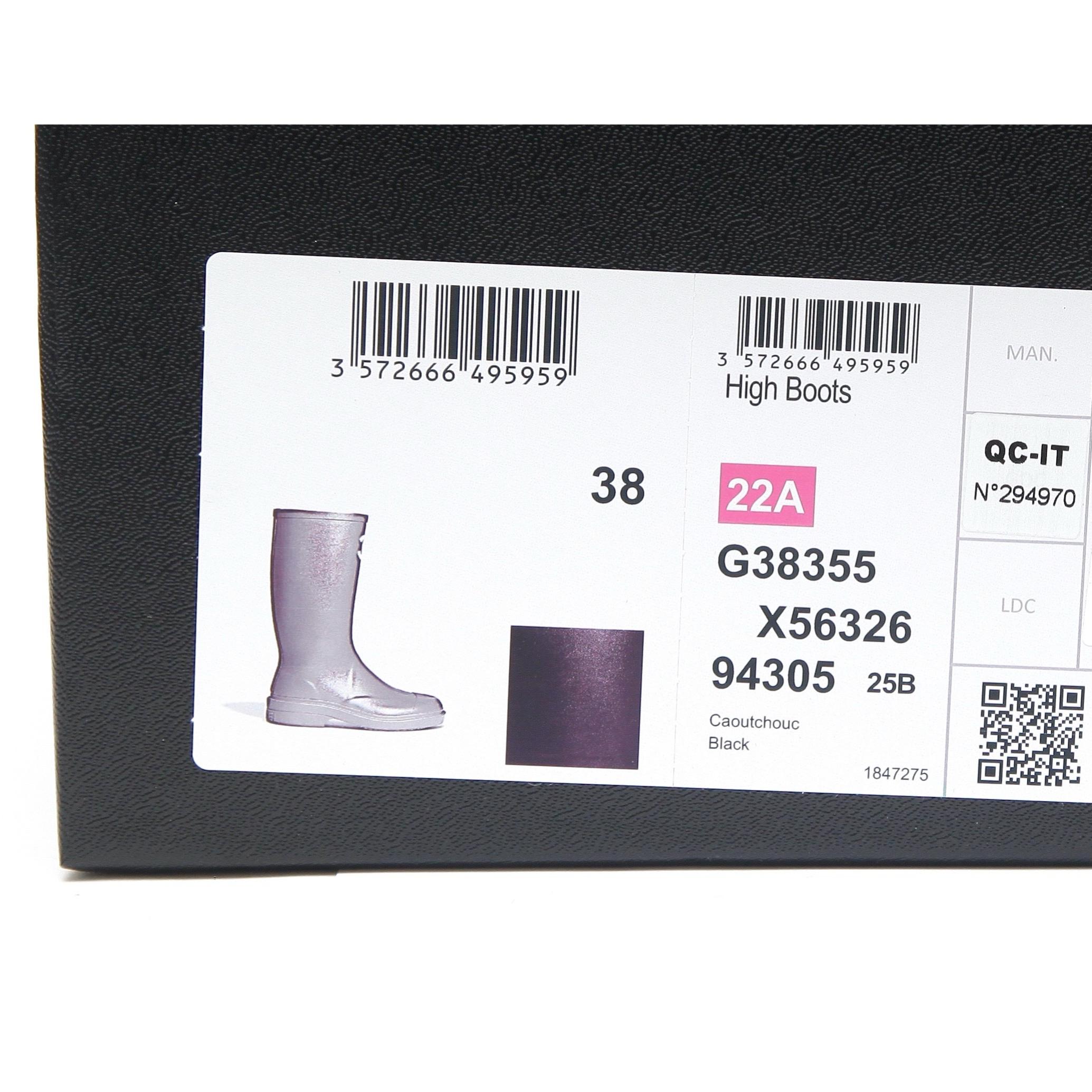 CHANEL 22A Black High Boots Caoutchouc Rubber CC Pull On Runway Sz 38 ...