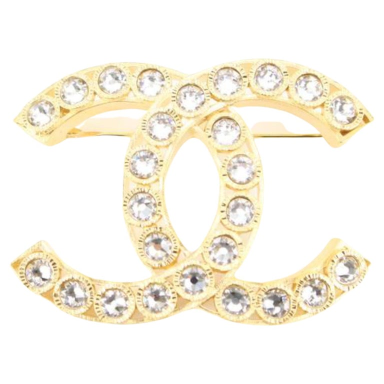 Chanel 22A Gold x Crystal CC Brooch Pin Corsage 73ck615s 22a at 1stDibs