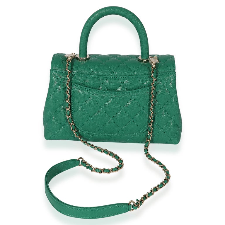 Chanel 22A Green Quilted Caviar Mini Coco Top Handle Flap Bag For Sale ...