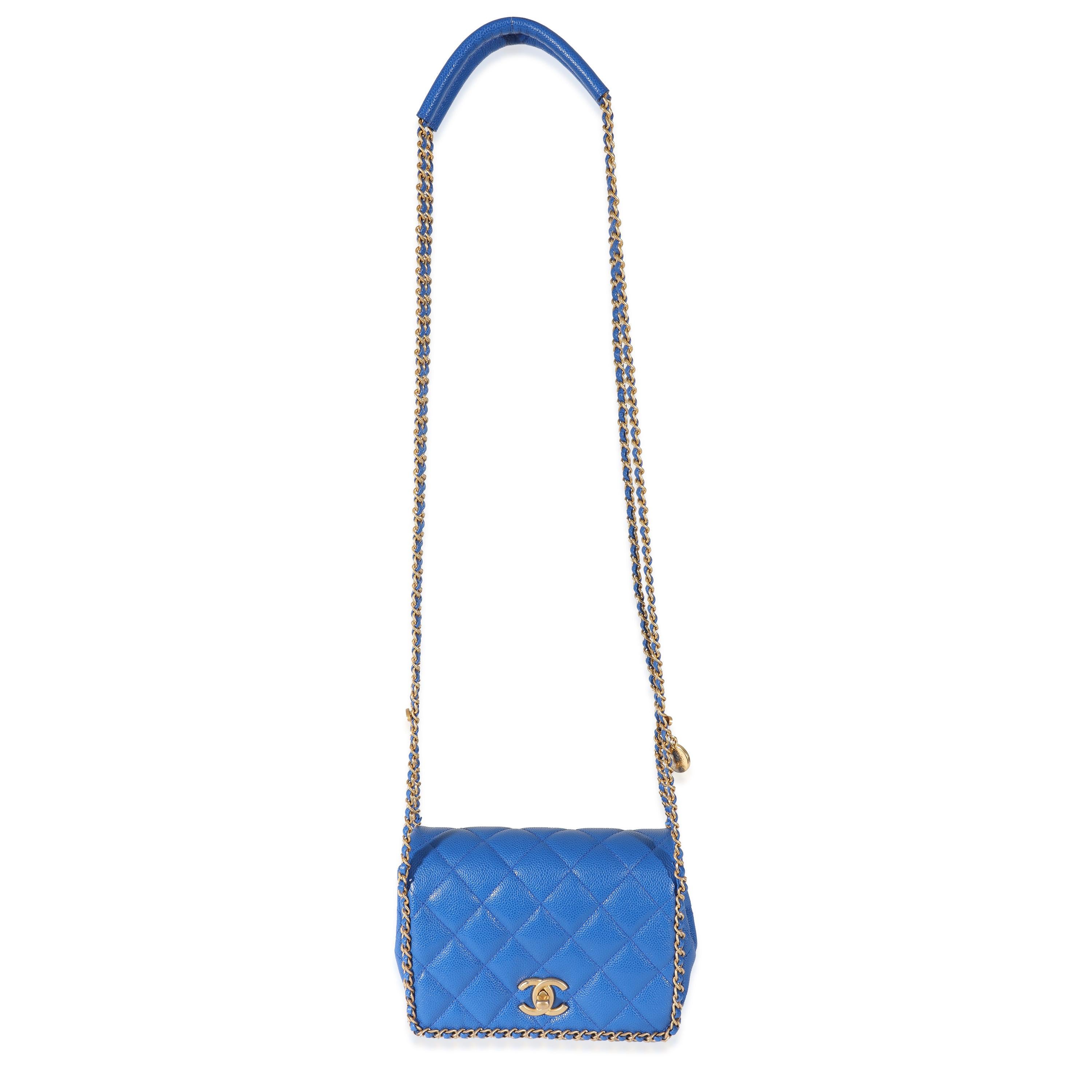 Chanel 22B Dark Blue Caviar Chain Around Flap Bag For Sale at 1stDibs