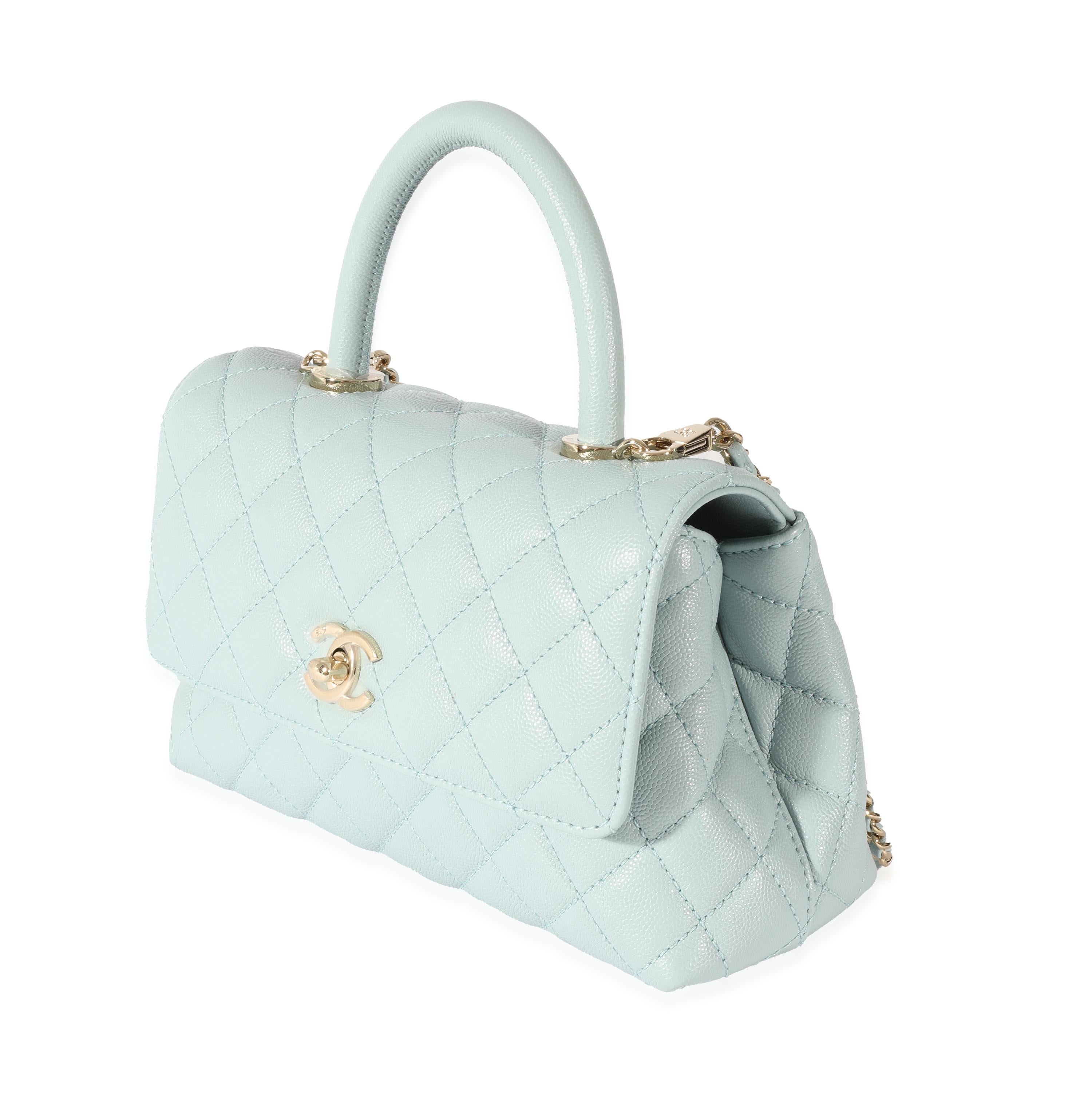 Chanel 22P Blue Quilted Caviar Small Coco Top Handle Flap For Sale at ...