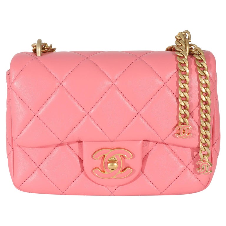Chanel 22P Pink Lambskin Enamel Mini Pending Square Flap Bag For Sale at 1stDibs
