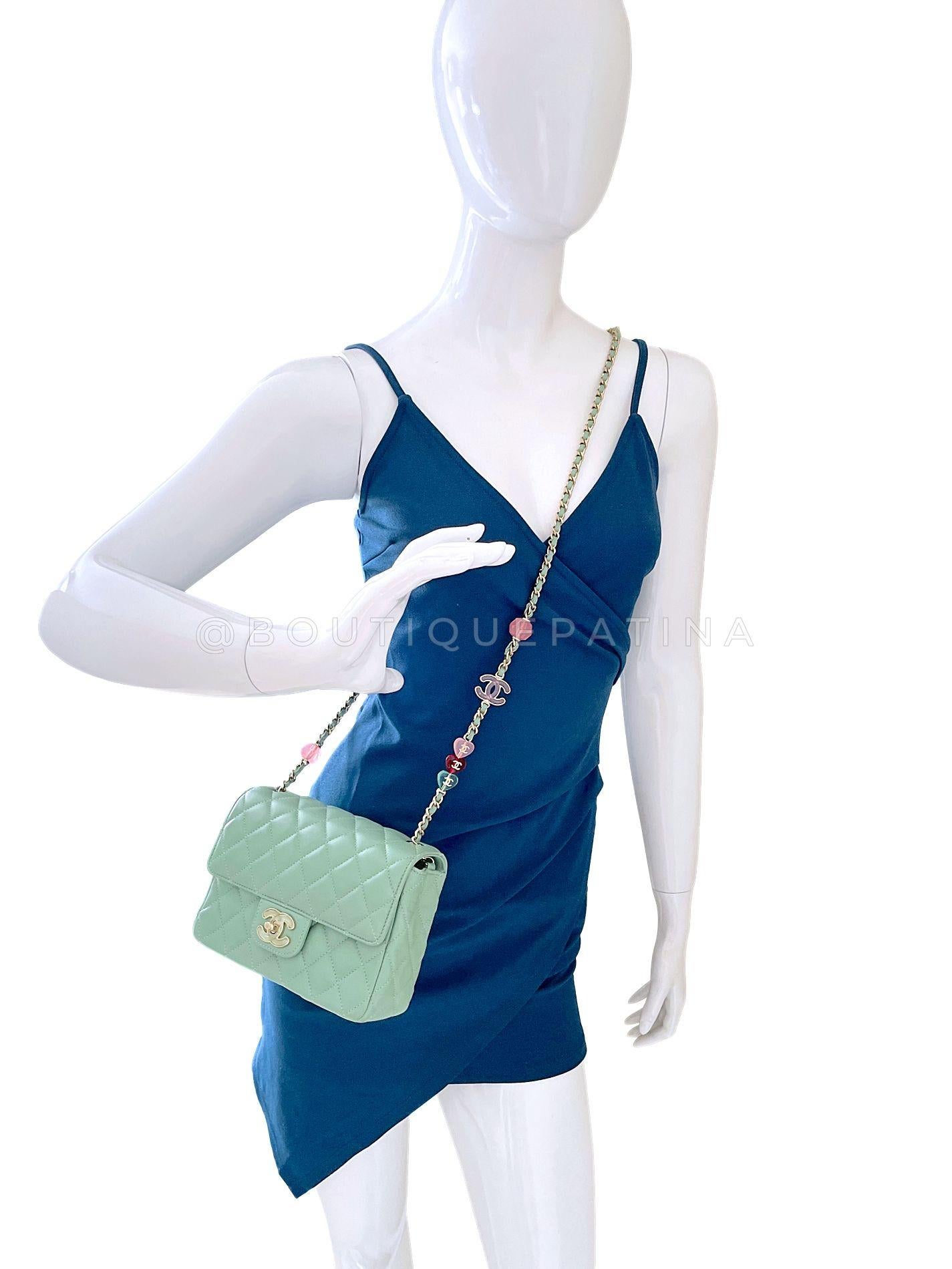 Chanel 23P Mint Green Lucite Candy Hearts Square Mini Flap Bag GHW ...