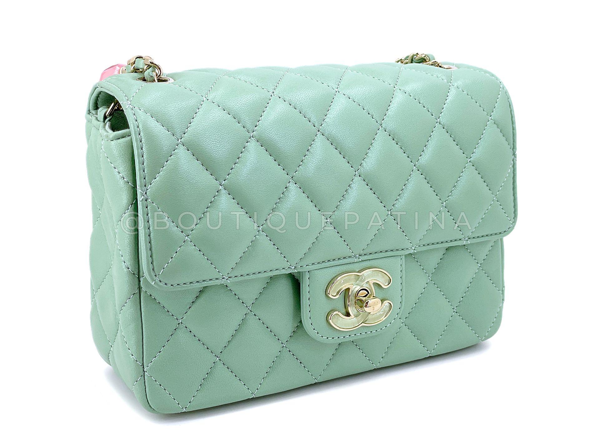 Chanel 23P Mint Green Lucite Candy Hearts Square Mini Flap Bag GHW ...