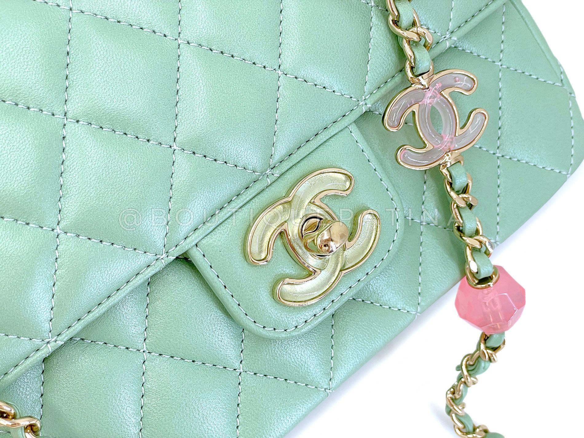 Chanel 23P Mint Green Lucite Candy Hearts Square Mini Flap Bag GHW ...