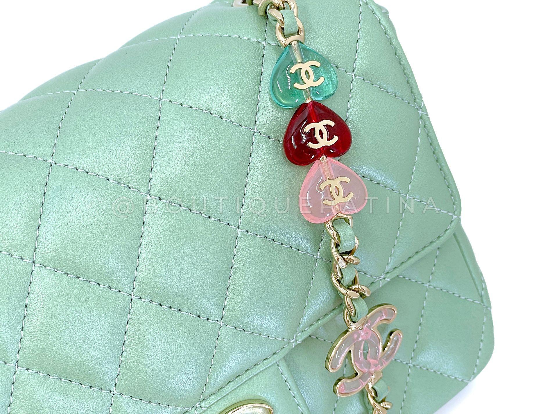 Chanel 23P Mint Green Lucite Candy Hearts Square Mini Flap Bag GHW ...