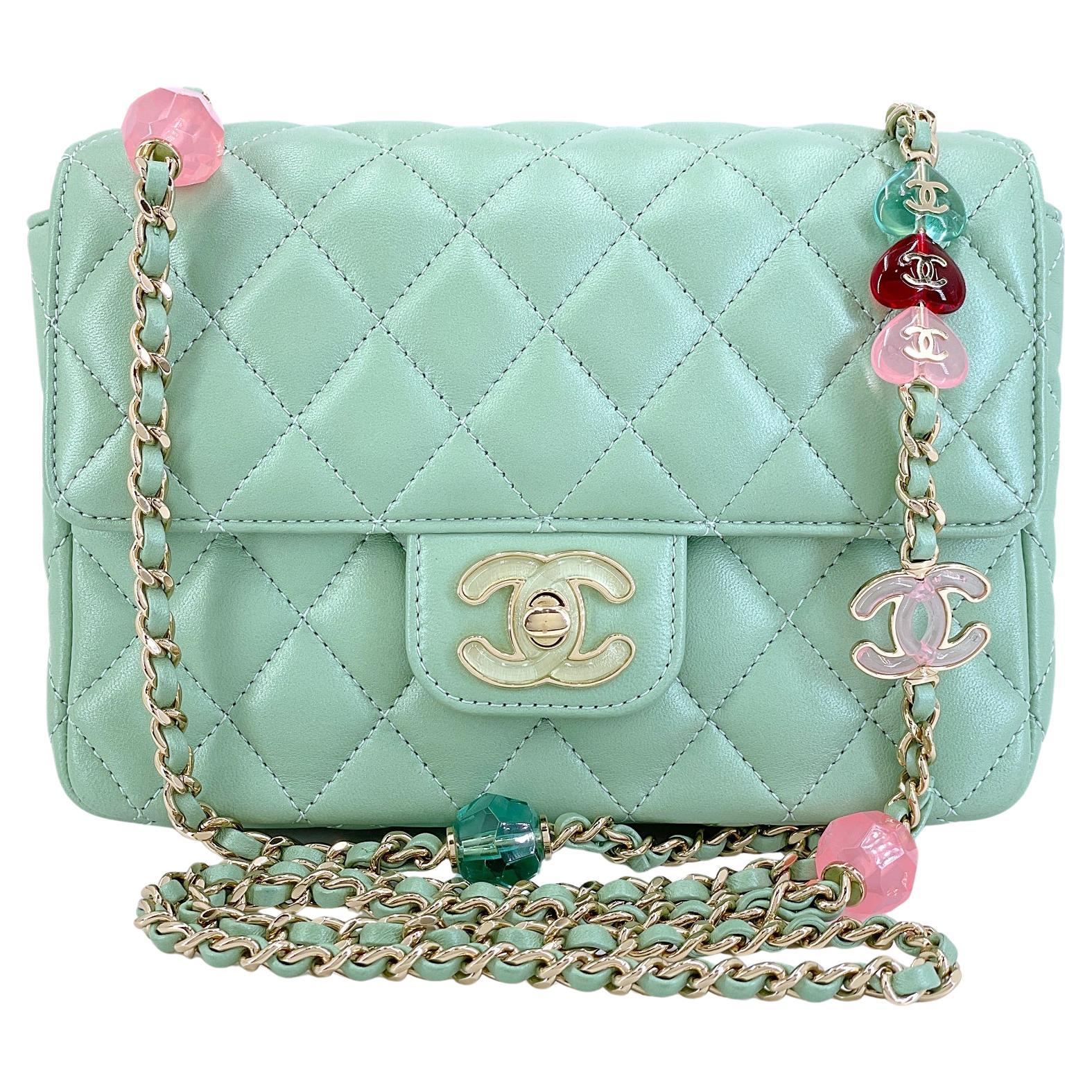 Chanel 23P Mint Green Lucite Candy Hearts Square Mini Flap Bag GHW ...
