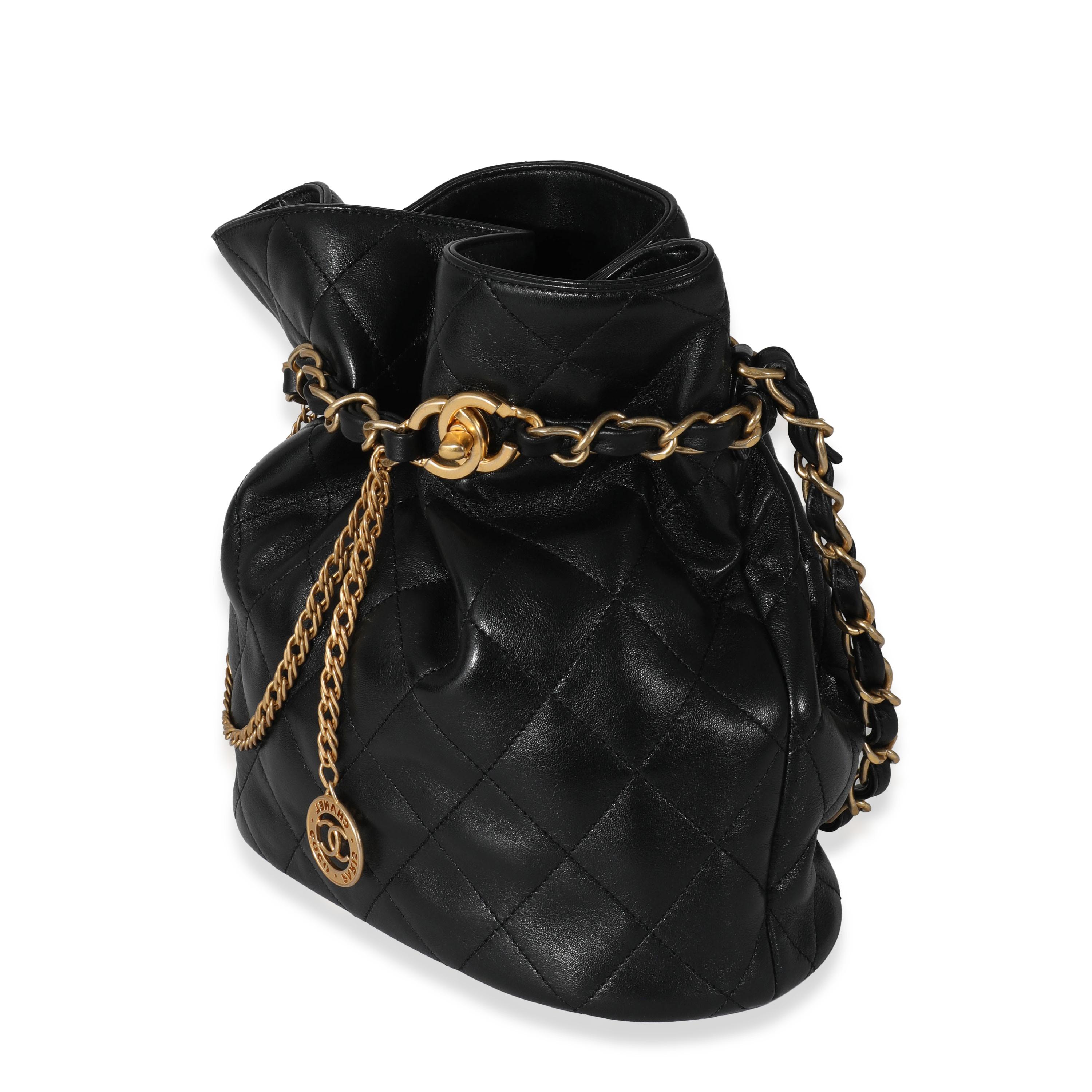 Chanel 23S Black Lambskin Small Bucket Bag For Sale at 1stDibs