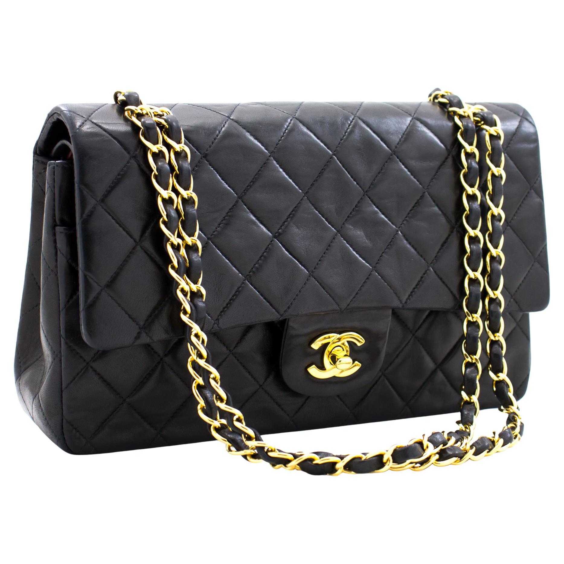 CHANEL 2.55 Double Flap 10" Chain Shoulder Bag Lambskin Black For Sale ...