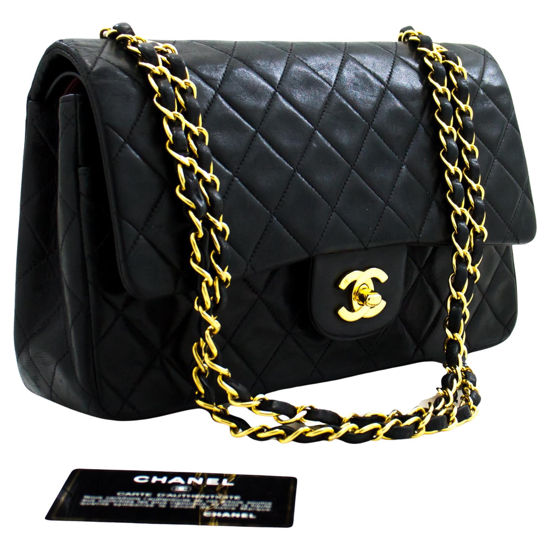 CHANEL 2.55 Double Flap 10" Chain Shoulder Bag Lambskin Black at 1stDibs