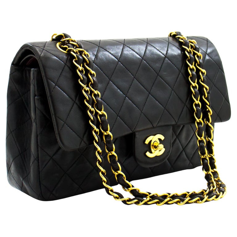 CHANEL 2.55 Double Flap 10" Chain Shoulder Bag Lambskin Black For Sale ...