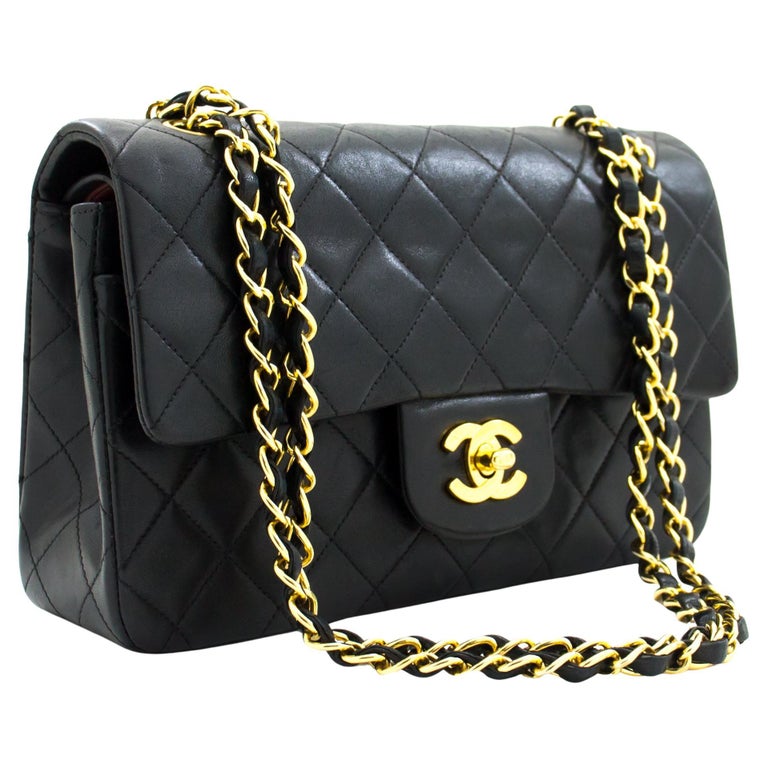 CHANEL 2.55 Double Flap 9" Chain Shoulder Bag Lambskin Black For Sale ...
