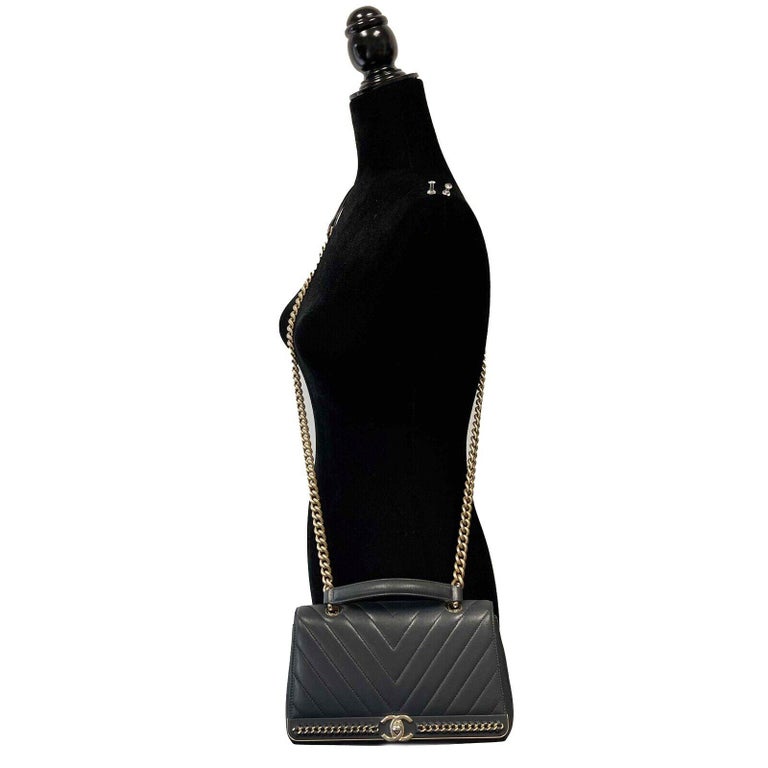 CHANEL - 2Way Bag V Stitch CC Coco Mark Black Leather Top Handle ...