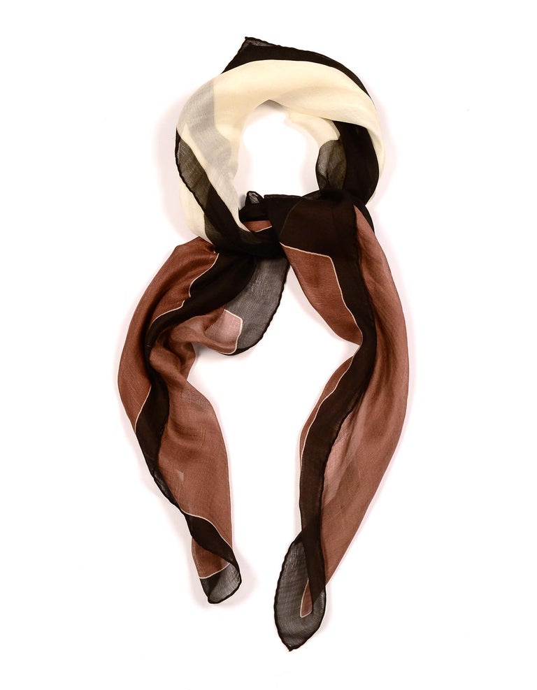Chanel 38" Brown/Black/White Silk Scarf W/ CC For Sale at 1stDibs ...