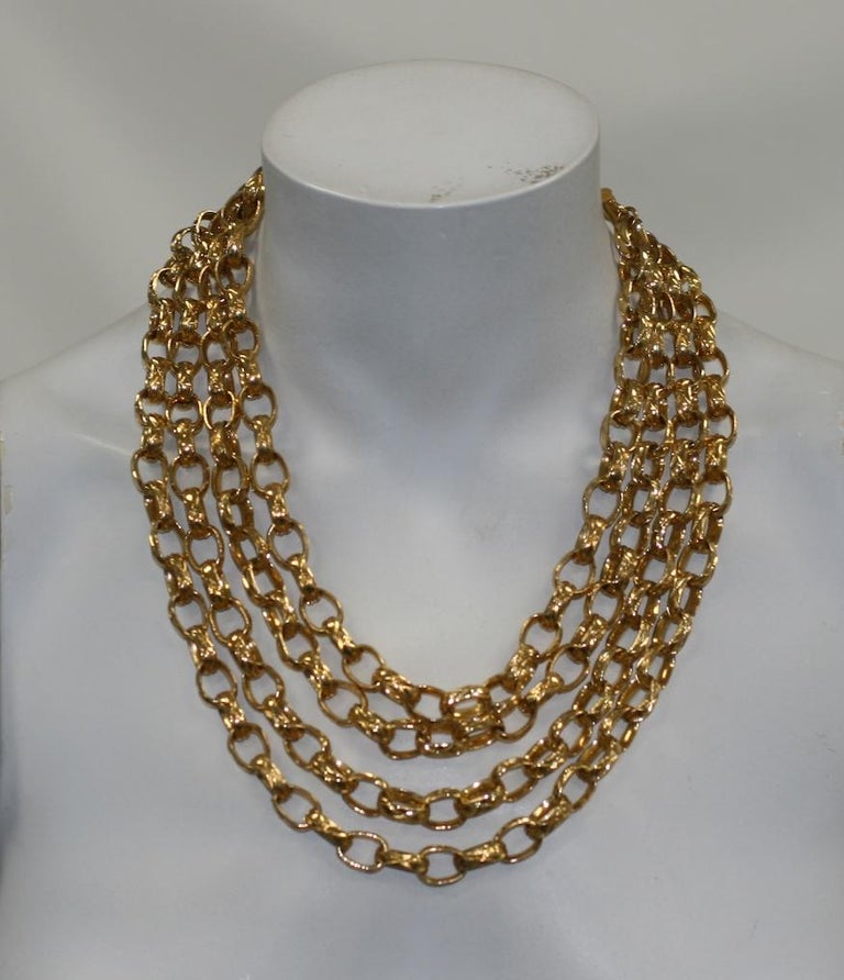 Chanel 4 Strand Textured Chain Necklace For Sale at 1stDibs