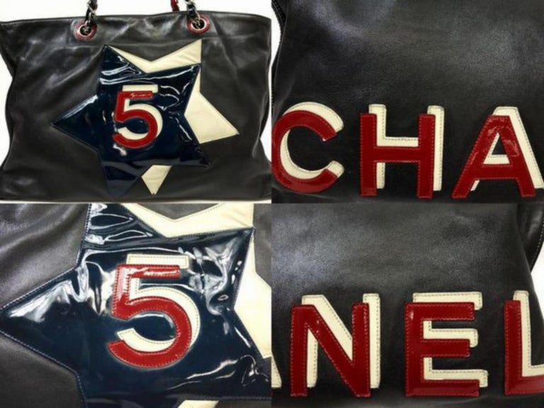 Chanel 5 Star Chain Tote 227481 Black Leather Shoulder Bag For Sale at ...