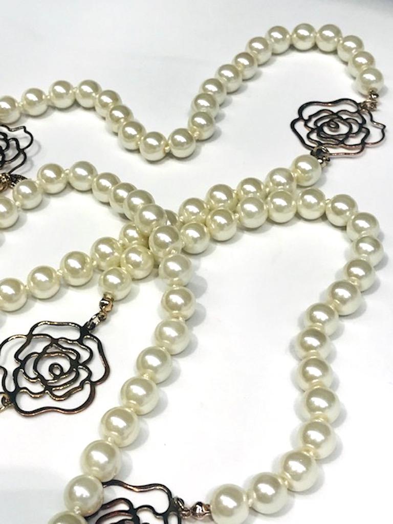 Chanel 63" Long Pearl and Camelia Necklace, 2012 Collection at 1stDibs