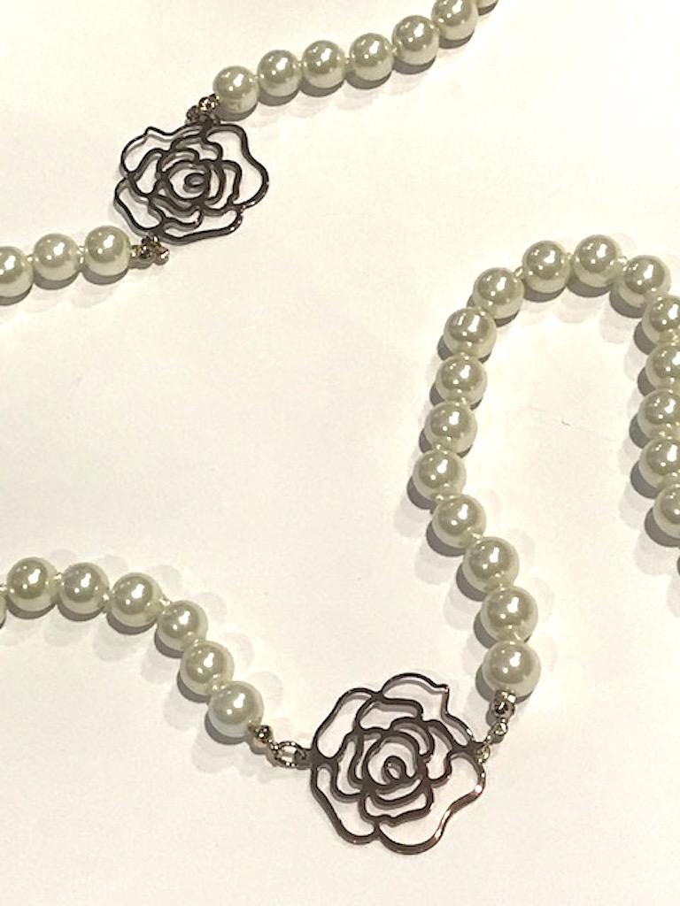 Chanel 63" Long Pearl and Camelia Necklace, 2012 Collection at 1stDibs
