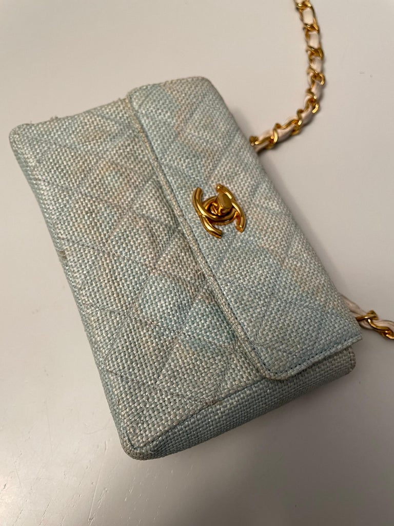 Chanel 70s light blue canvas small Bag at 1stDibs