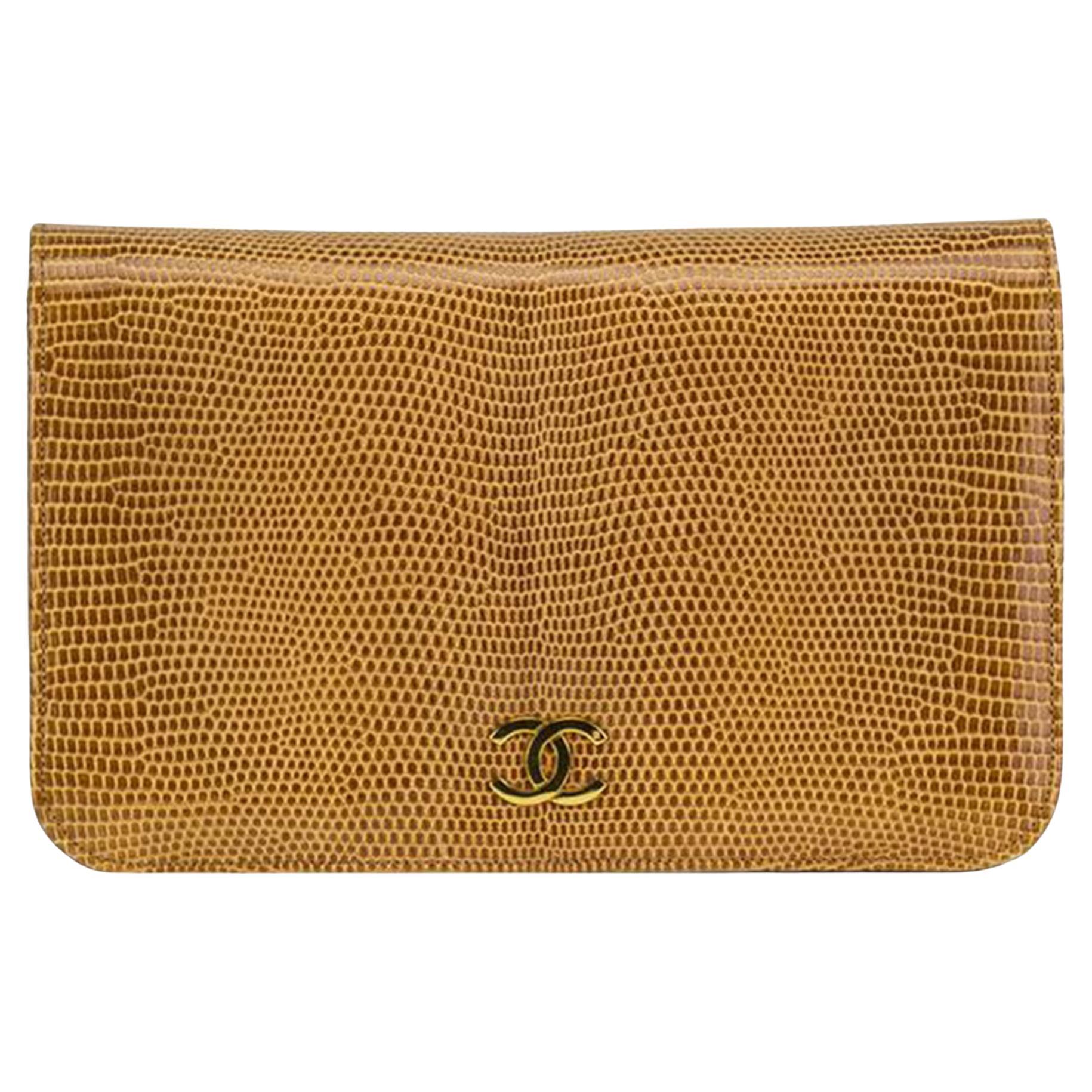 Chanel 80's Caramel Lizard Skin Exotic Convertible Bag For Sale at 1stDibs