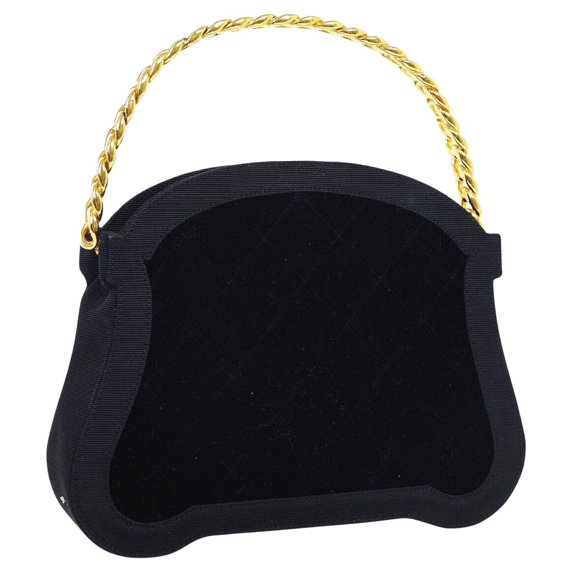 Chanel 80's Micro Mini Black Velvet Top Handle Minaudière Clutch For ...