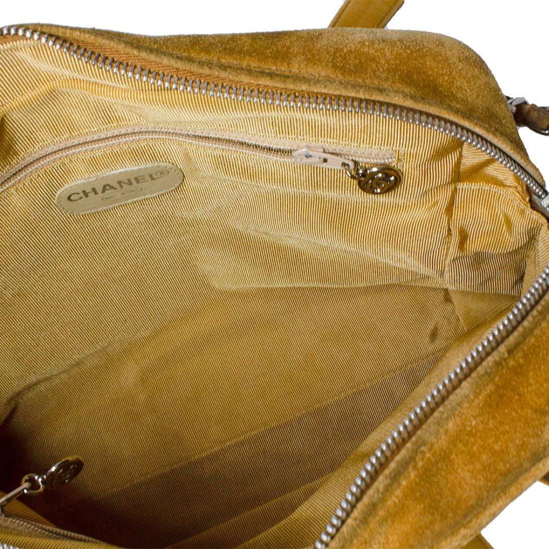 Chanel 90s Brown Suede Front Logo Chain Shoulder Bag For Sale at 1stDibs