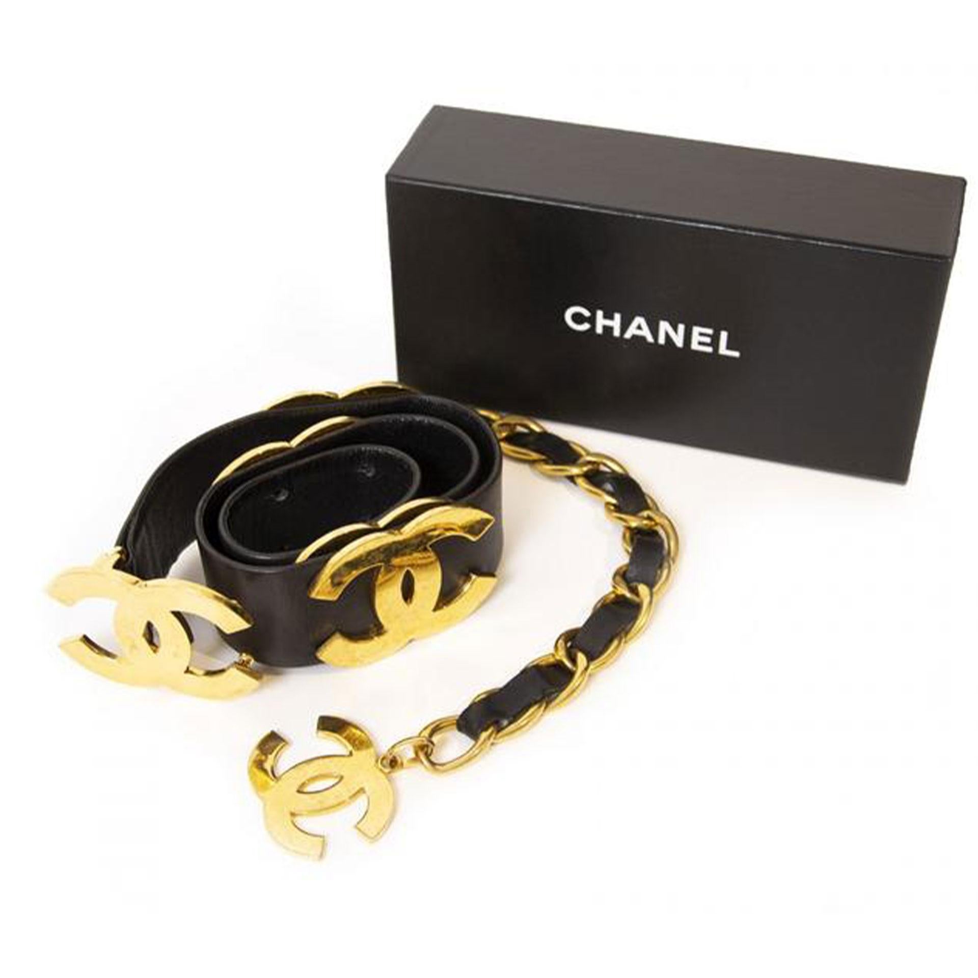 Chanel 90's Gold Iconic Logo CC Runway Belt For Sale at 1stDibs