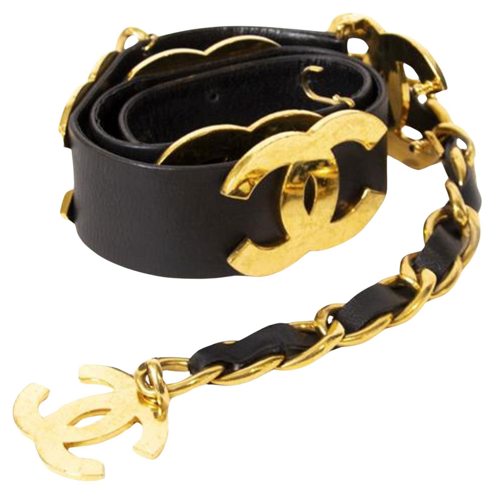 Chanel 90's Gold Iconic Logo CC Runway Belt For Sale at 1stDibs