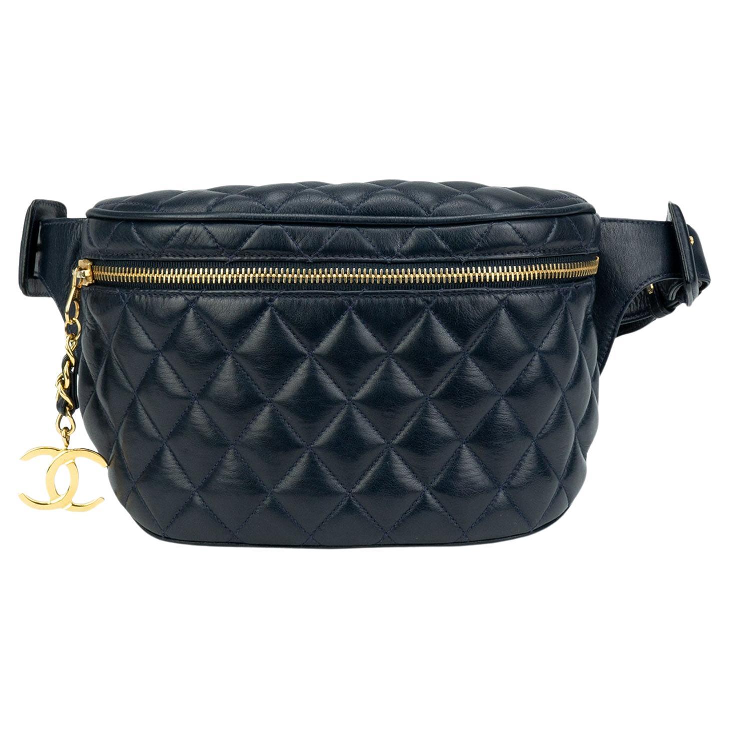 Chanel 90's Rare Quilted Lambskin Vintage Fanny Pack Waist Belt Bum Bag ...