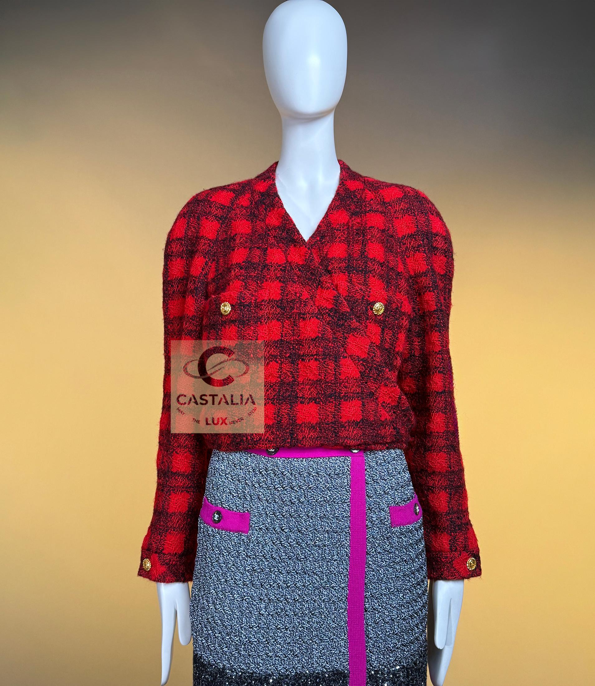 CHANEL 90s Vintage Relic Red Tweed Jacket with Belt For Sale at 1stDibs