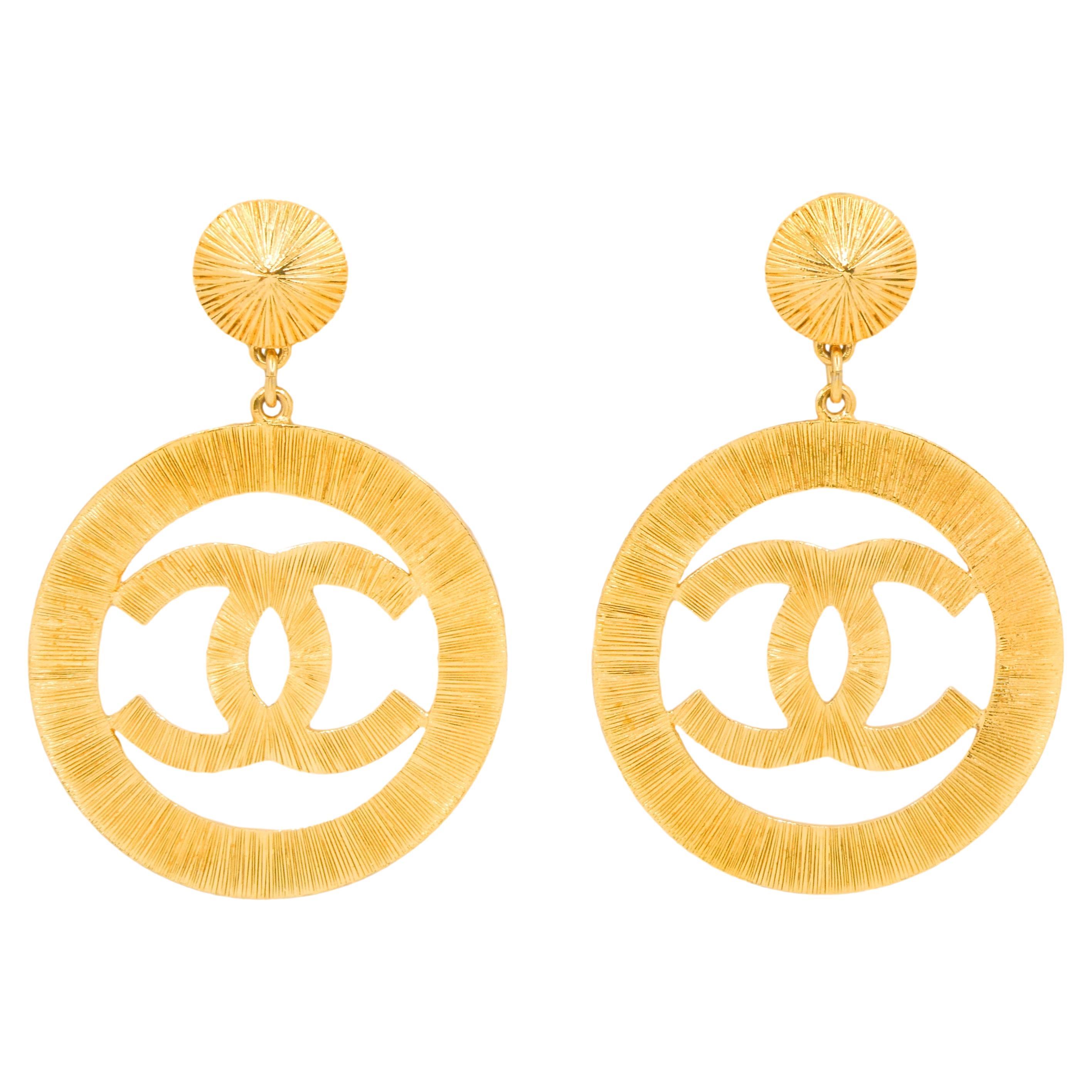 Chanel 93A Vintage Giant Sunburst Statement Hoop Drop Earrings 65723 ...