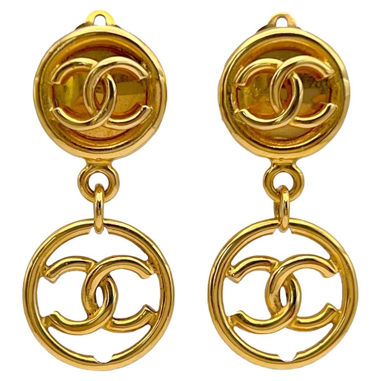 Chanel 93P Vintage Encircled CC Drop Earrings 66230 For Sale at 1stDibs