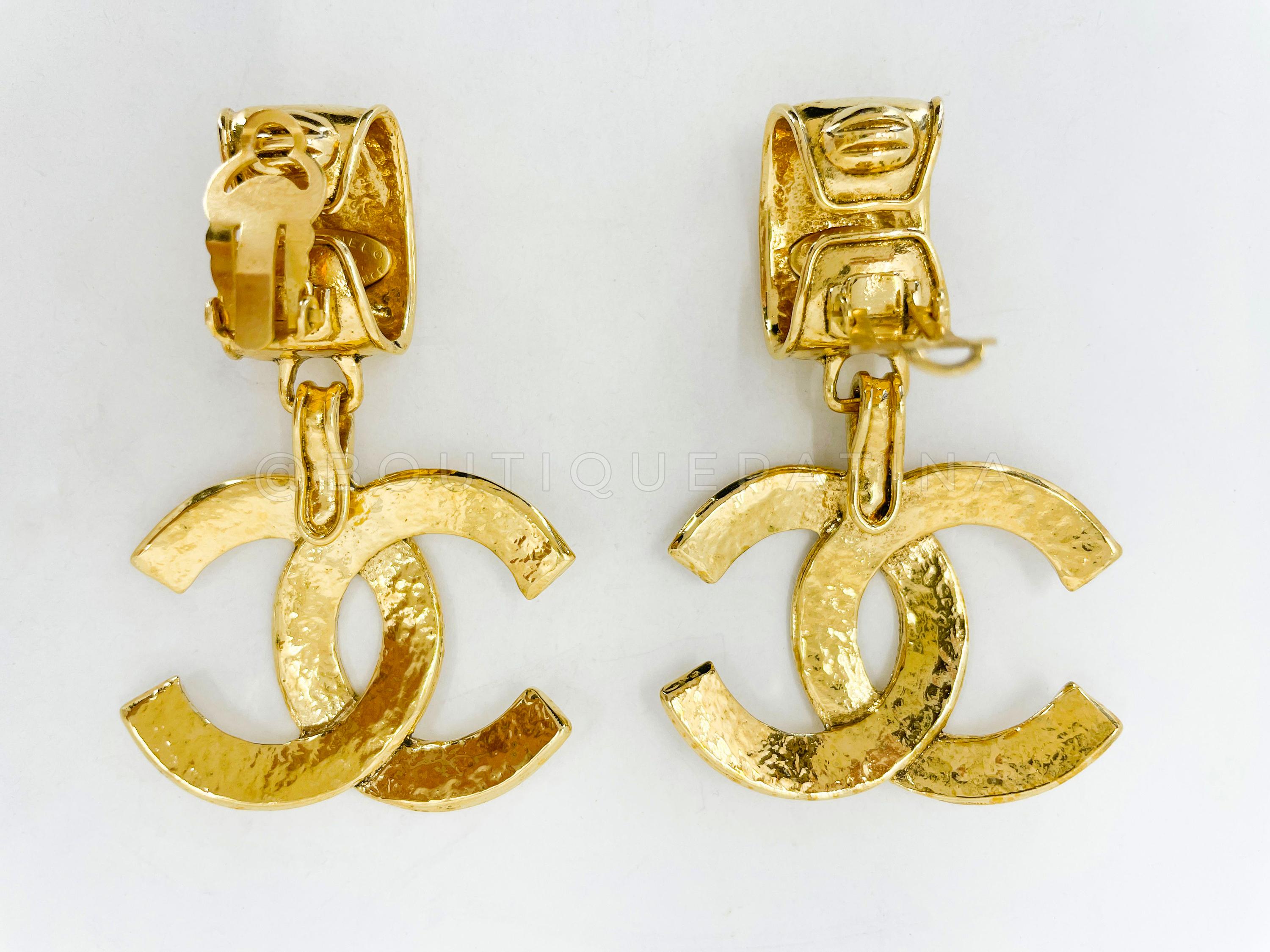 Chanel 94P Vintage Large CC Logo Statement Drop Earrings 24k GHW 67043 ...