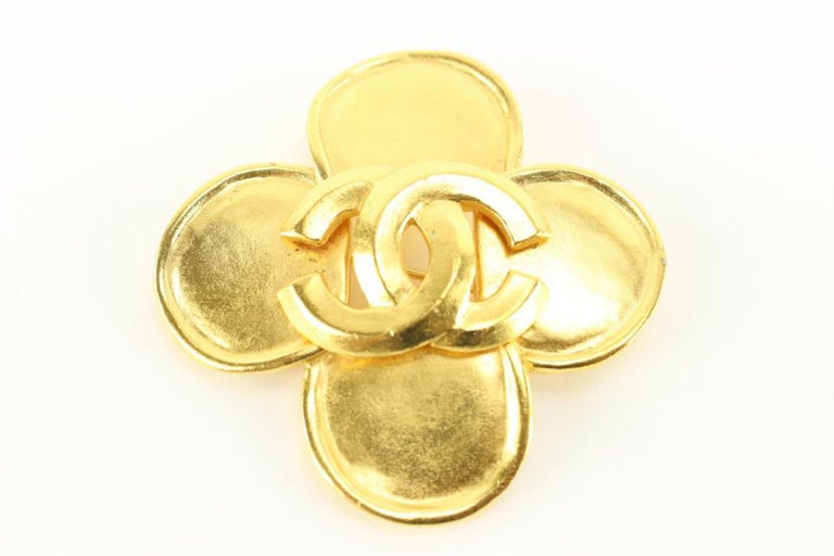 Chanel 96p 24k Gold Jumbo CC Logo Clover Brooch Pin 30cc824s For Sale ...