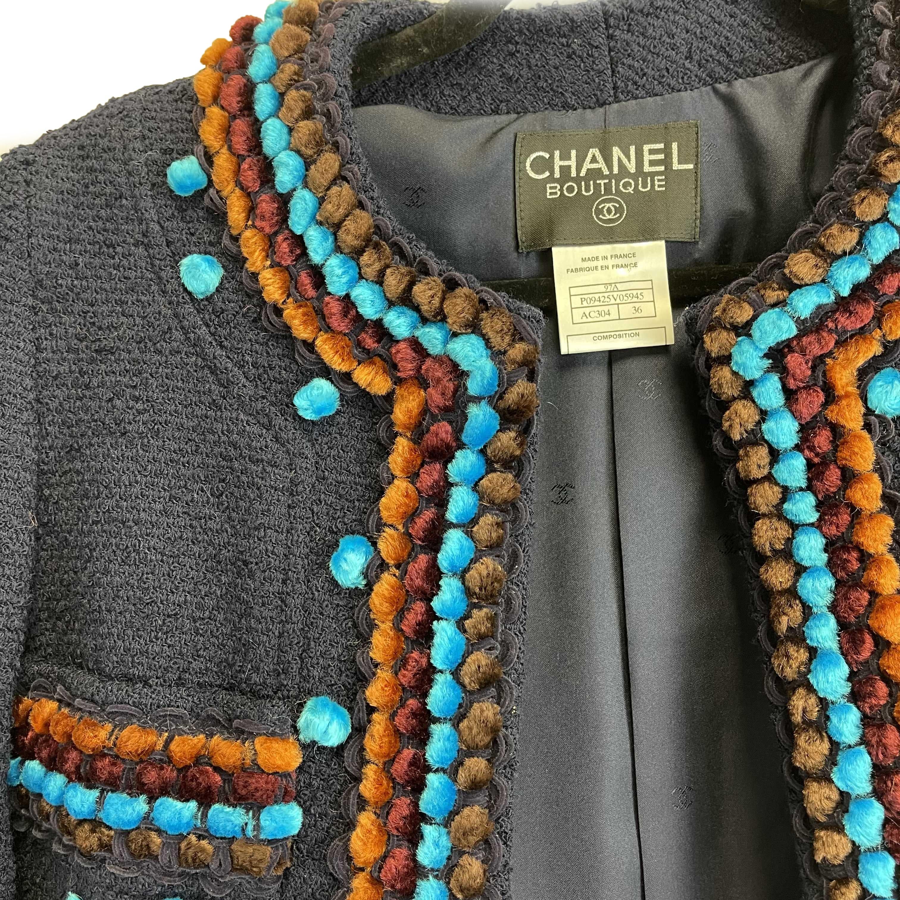 CHANEL - 97A VINTAGE Collectors Navy Popcorn Jacket 36 US 4 Coat Blazer ...