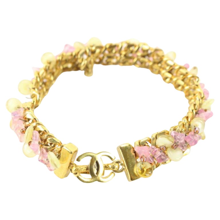 Chanel 98P 24k Gold Plated Pink Rock Candy CC Bracelet 82ca711s For ...
