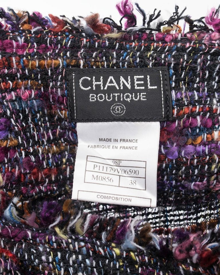 Chanel 98P Vintage 1998 Purple Tweed Wide Leg Trouser Pants - 38 / 6 at 1stDibs