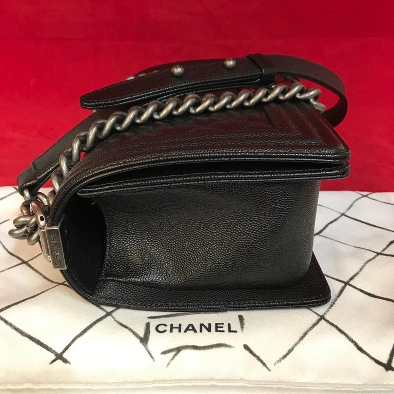CHANEL A67086 Boy Medium shoulder bag black quilted caviar / calfskin ...