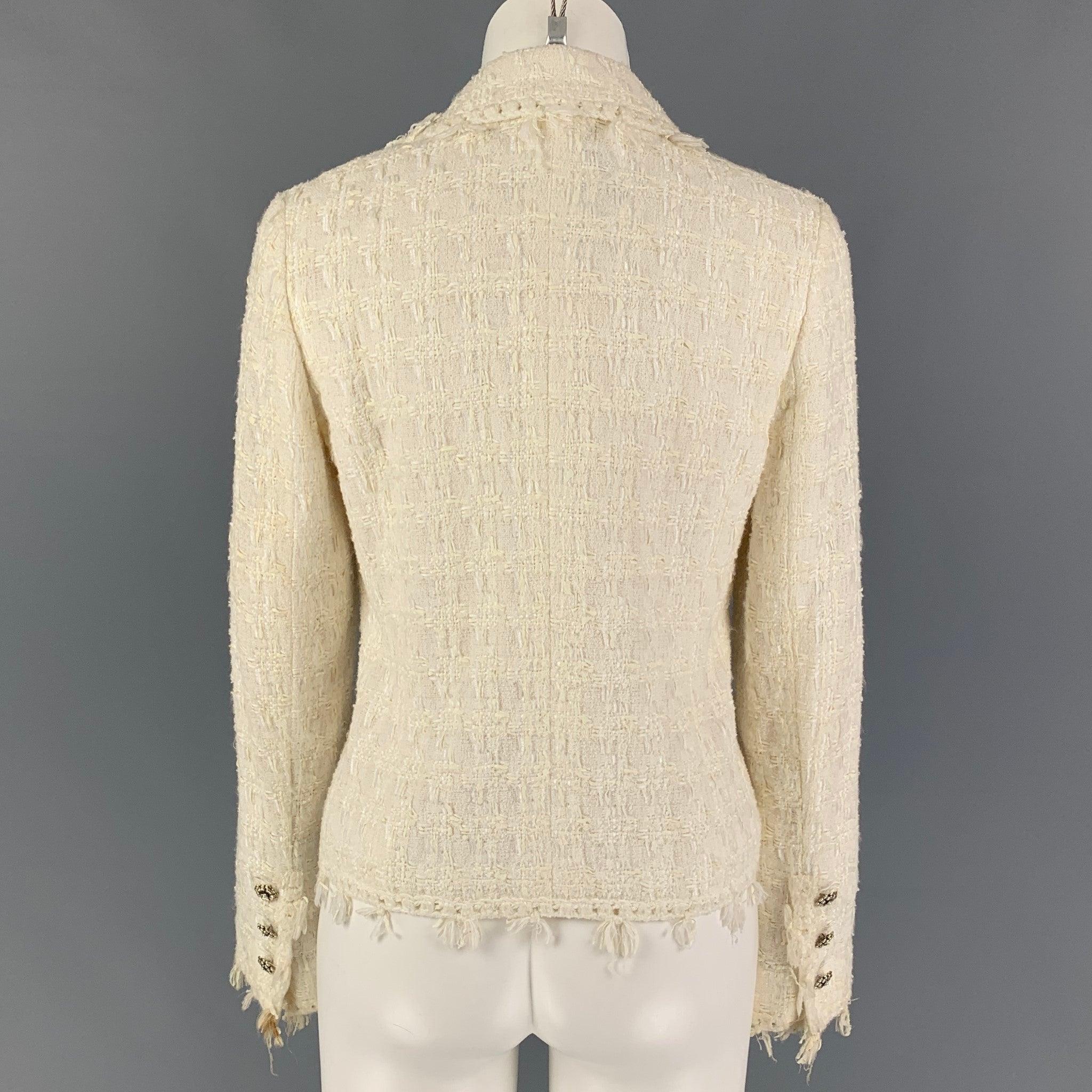 CHANEL AL639 05C Size 4 Cream Boucle Cotton Blend Jacket For Sale at ...