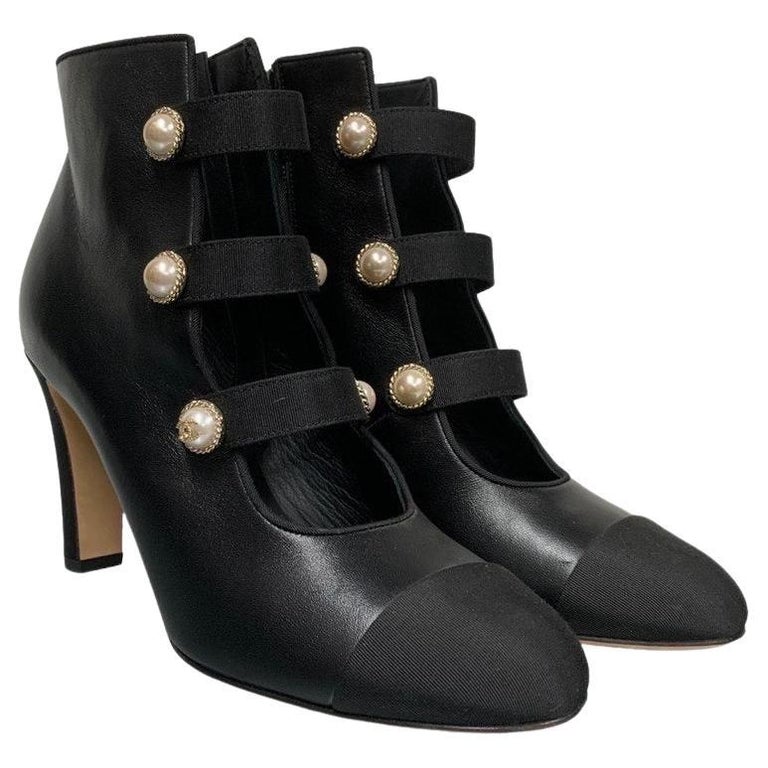 Chanel Ankle Boot Black Leather For Sale at 1stDibs