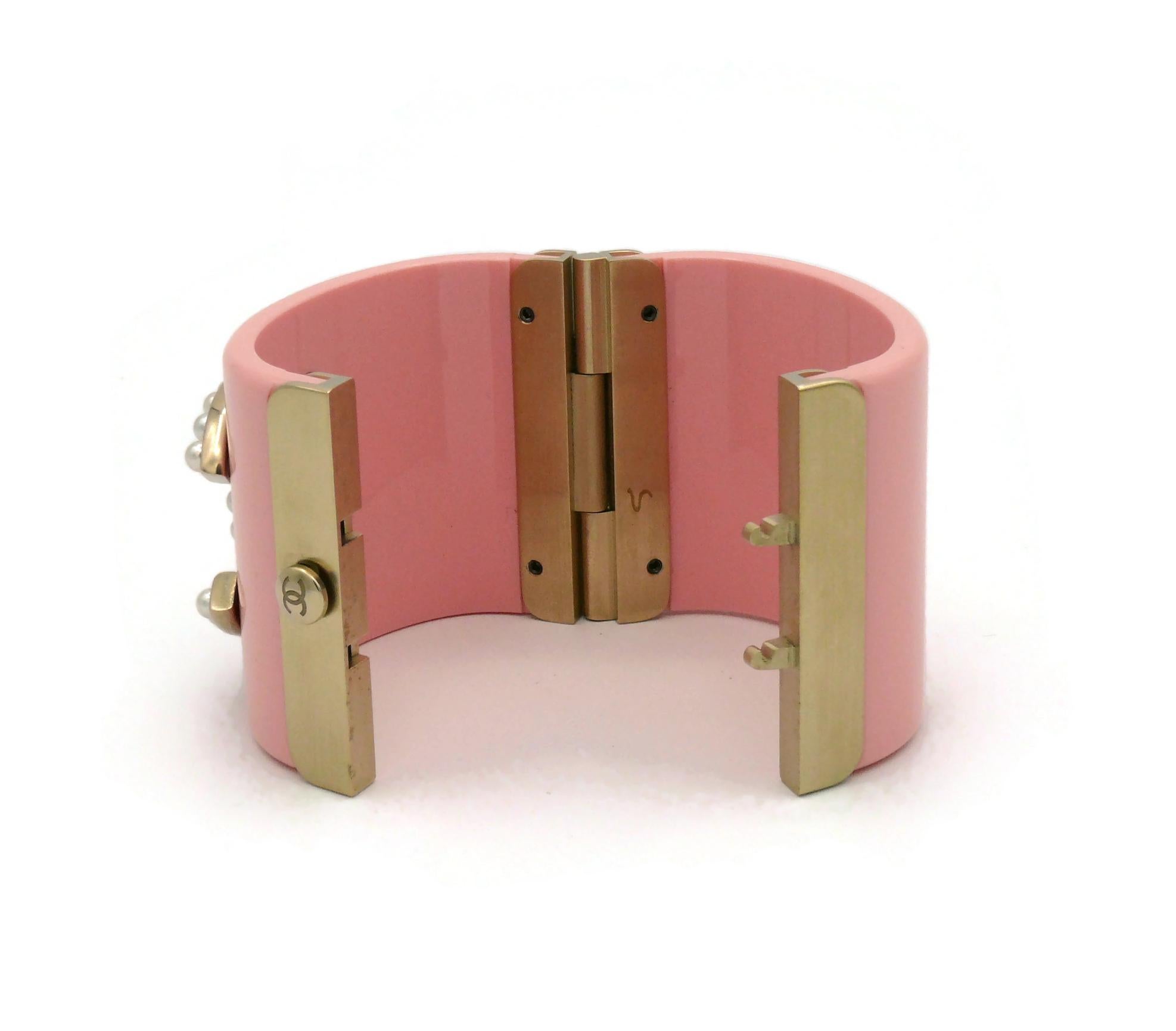 CHANEL Baby Pink Resin CC Pearl Logo Cuff Bracelet, S/S 2018 Pre ...