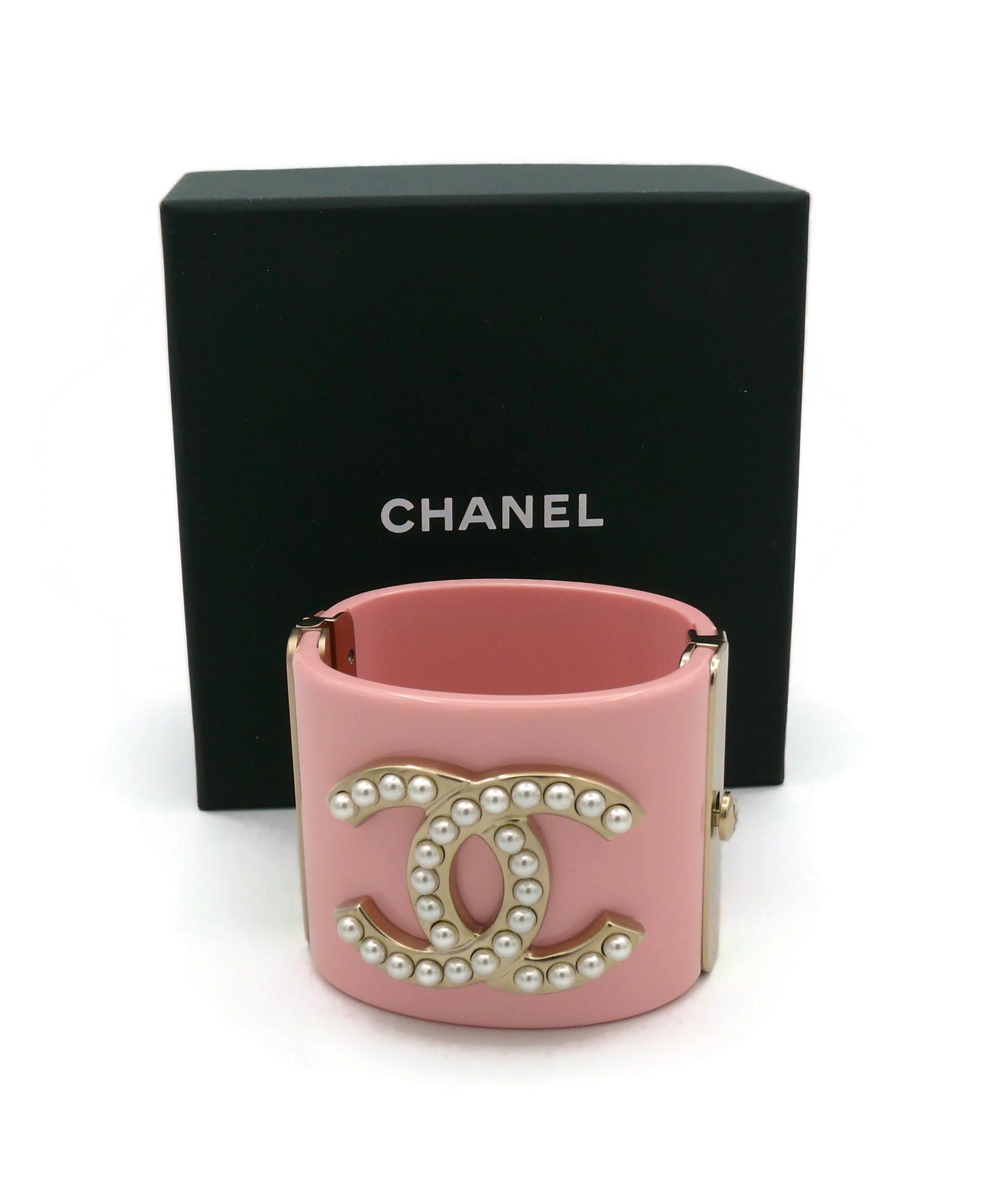 CHANEL Baby Pink Resin CC Pearl Logo Cuff Bracelet, S/S 2018 Pre ...