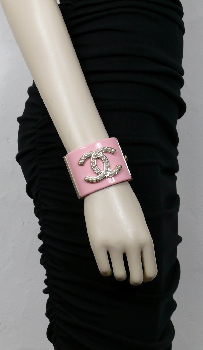 CHANEL Baby Pink Resin CC Pearl Logo Cuff Bracelet, S/S 2018 Pre ...