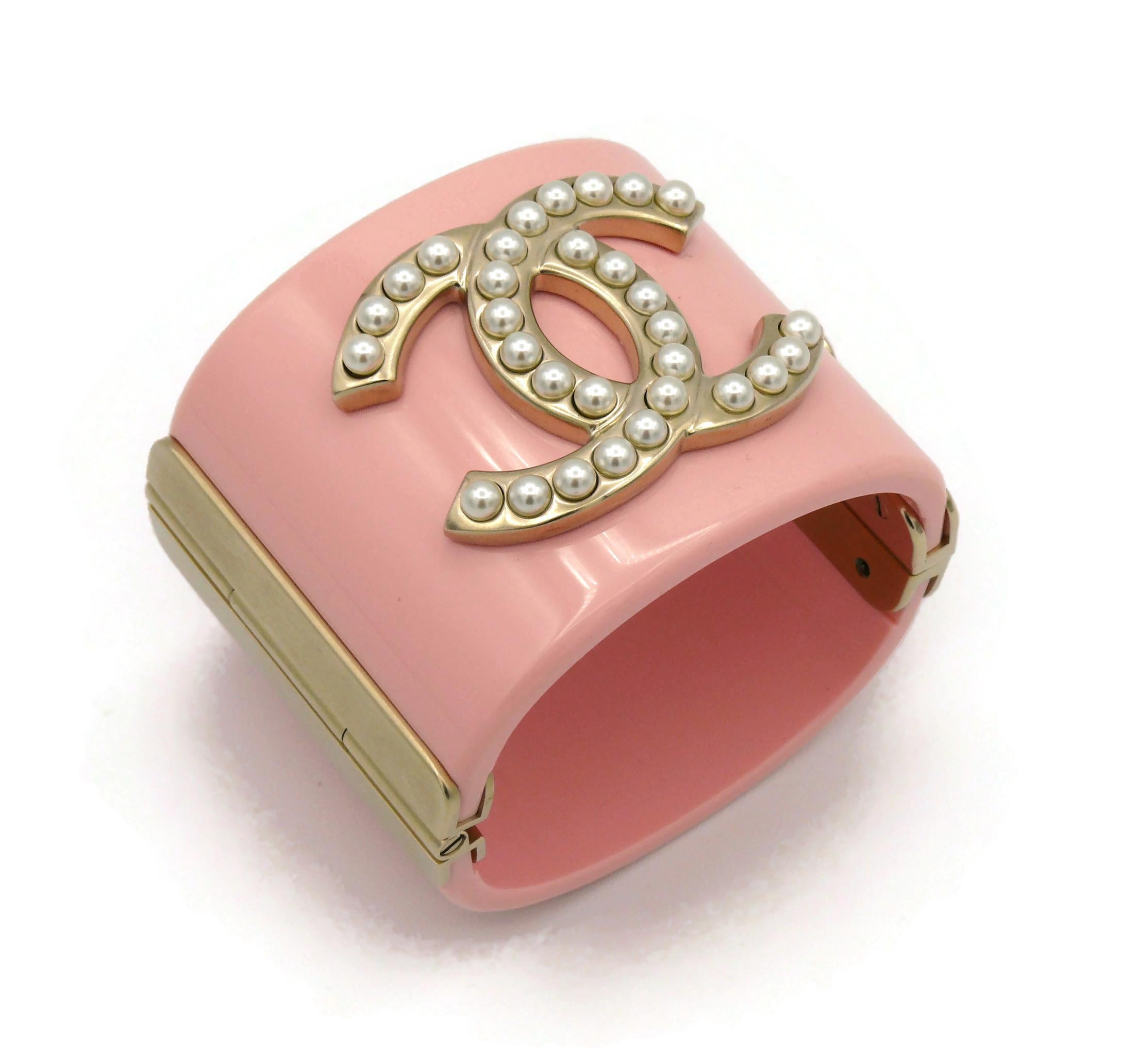 CHANEL Baby Pink Resin CC Pearl Logo Cuff Bracelet, S/S 2018 Pre ...