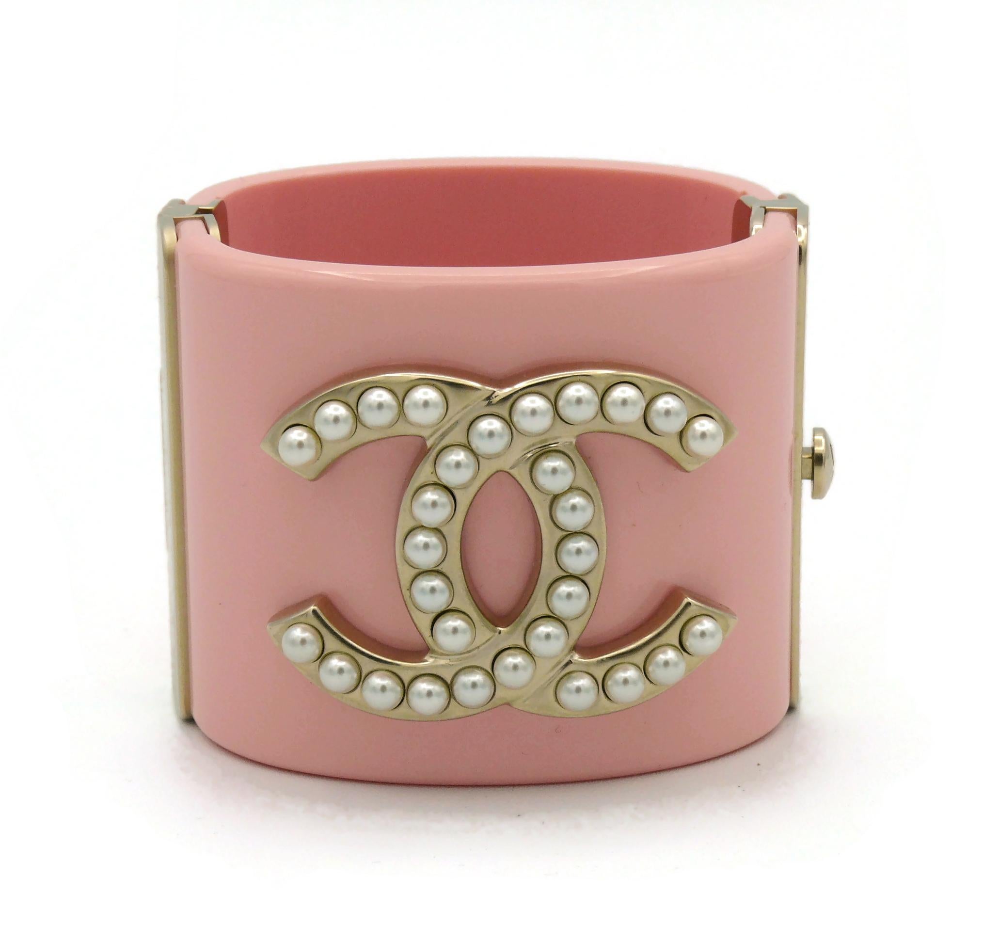 CHANEL Baby Pink Resin CC Pearl Logo Cuff Bracelet, S/S 2018 Pre ...