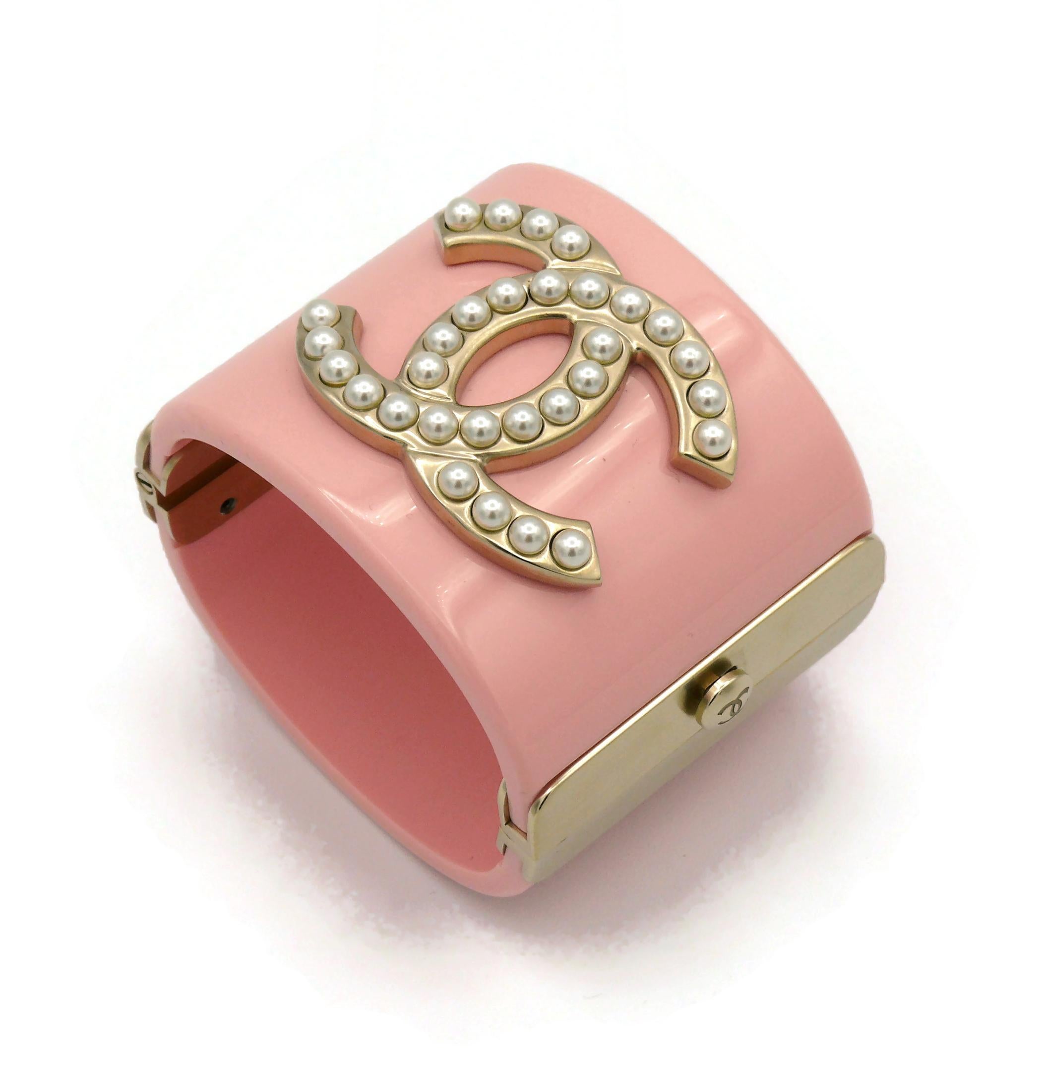 CHANEL Baby Pink Resin CC Pearl Logo Cuff Bracelet, S/S 2018 Pre ...
