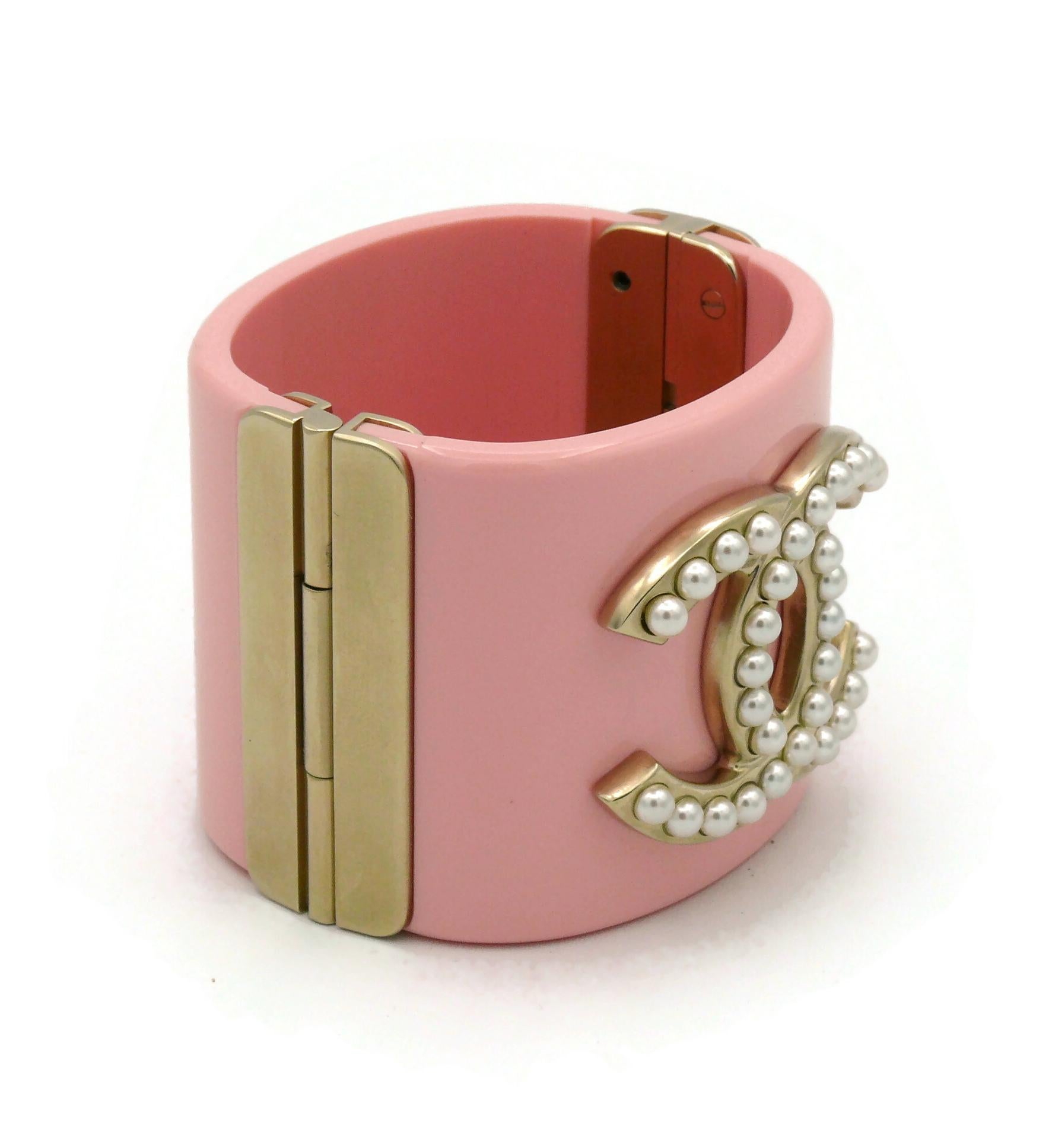 CHANEL Baby Pink Resin CC Pearl Logo Cuff Bracelet, S/S 2018 Pre ...